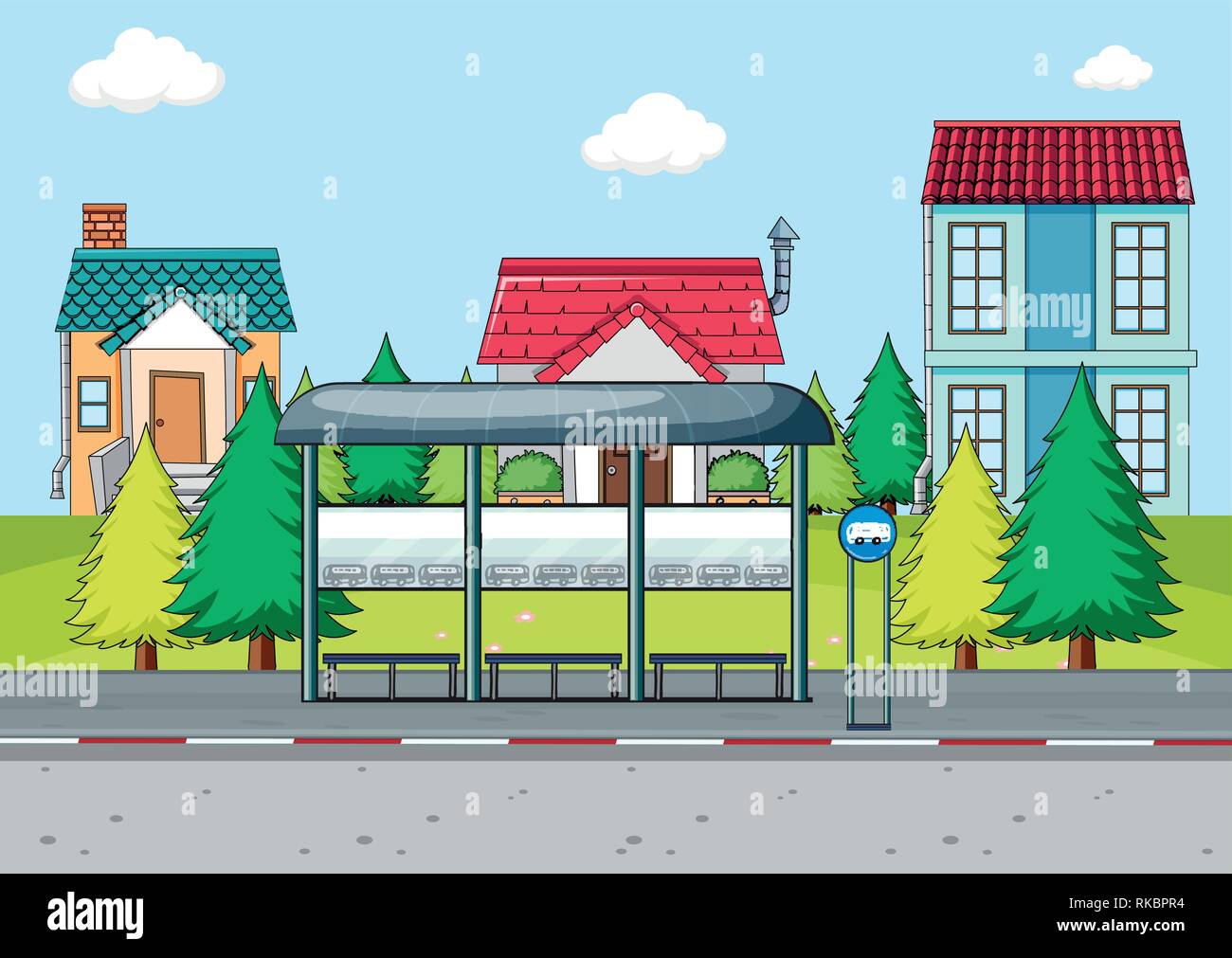 Bus Stand Scene Drawing