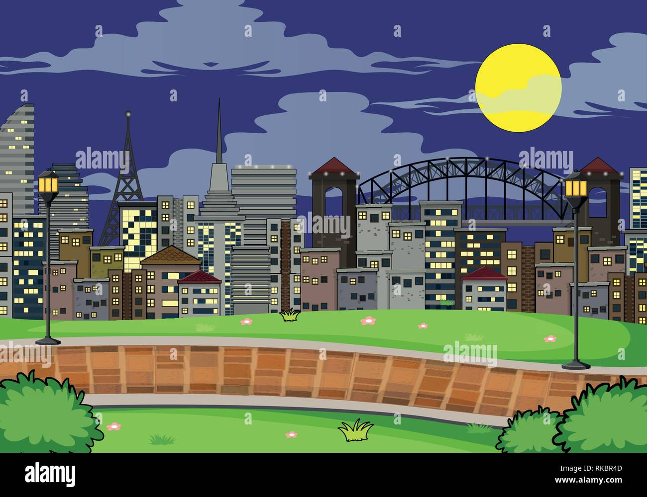 Simple park scene at night illustration Stock Vector Image & Art - Alamy