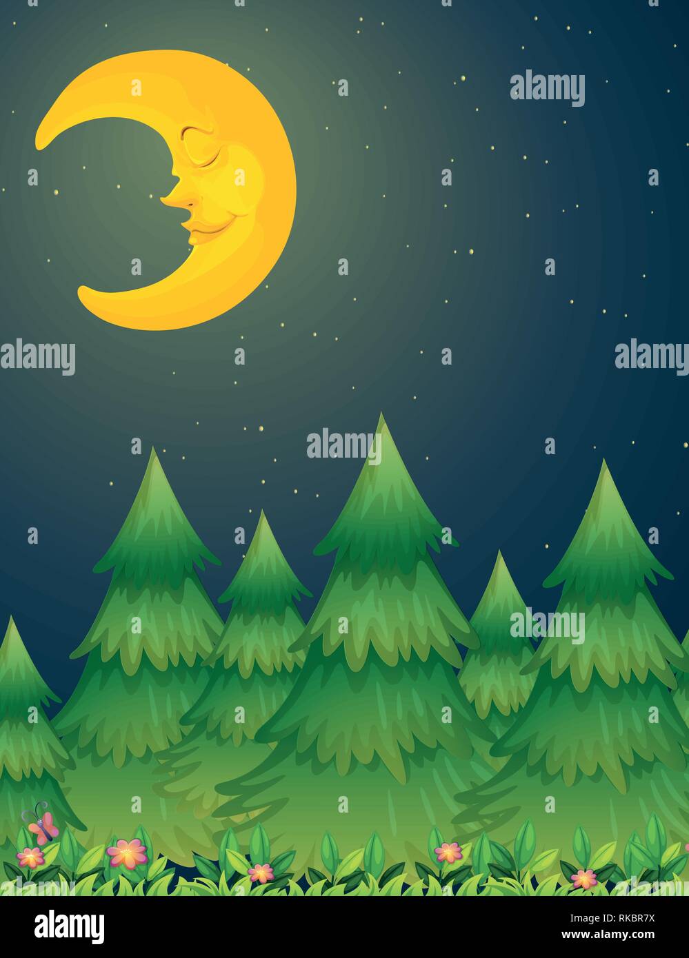 Moon night nature scene illustration Stock Vector Image & Art - Alamy