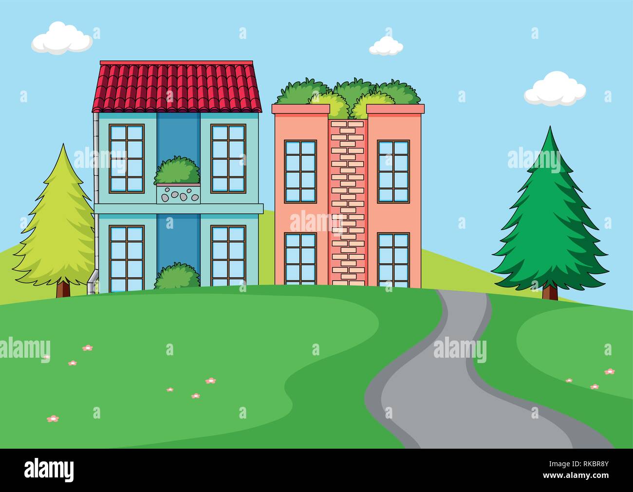 A rural house nature landscape illustration Stock Vector Image & Art ...