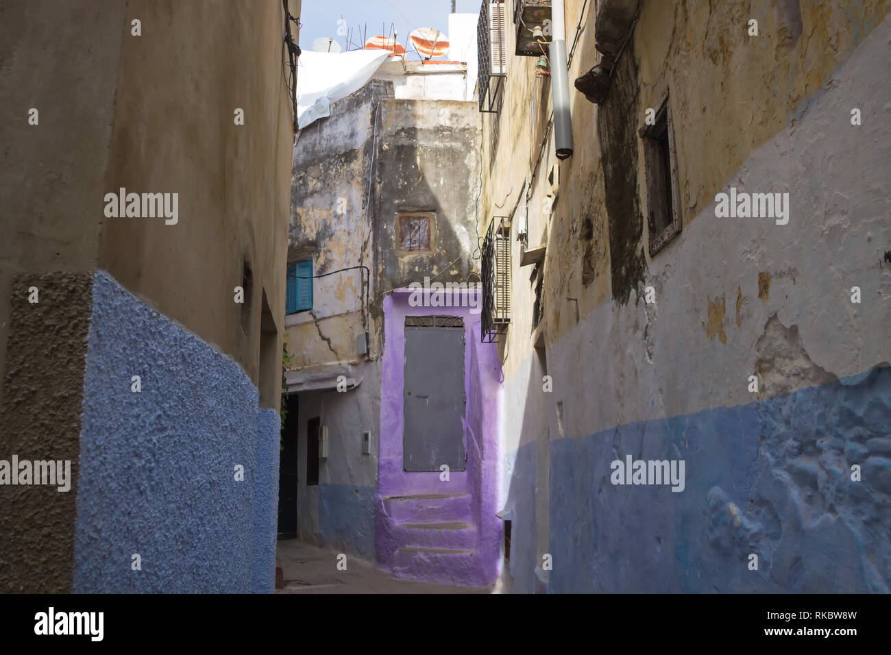 Streets of old Medina. Historical central part of Tanger city, Morocco ...