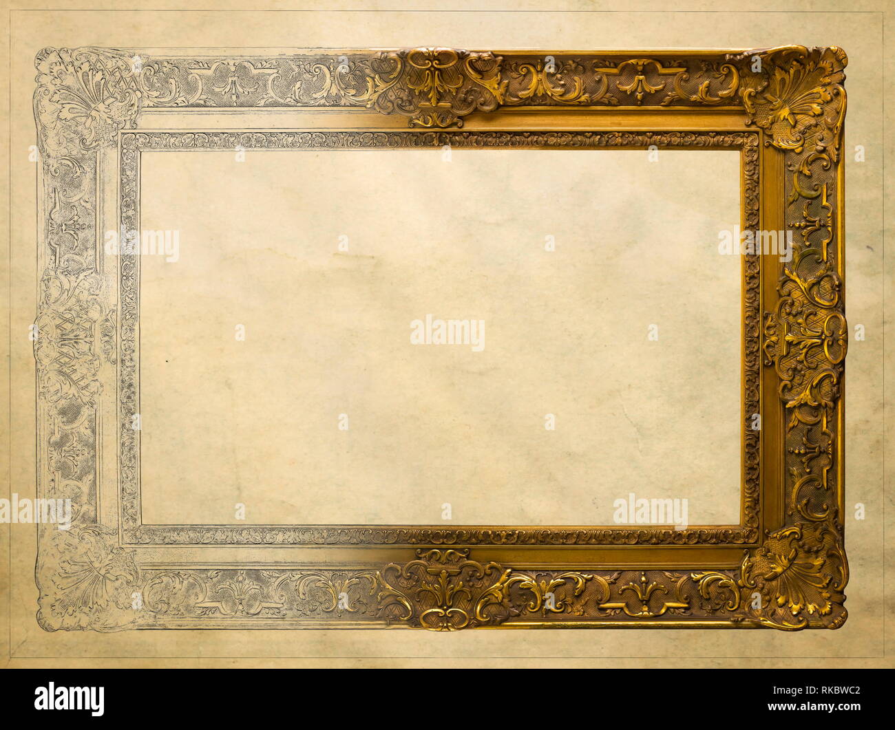 Gold picture frame on old paper texture background Stock Photo - Alamy