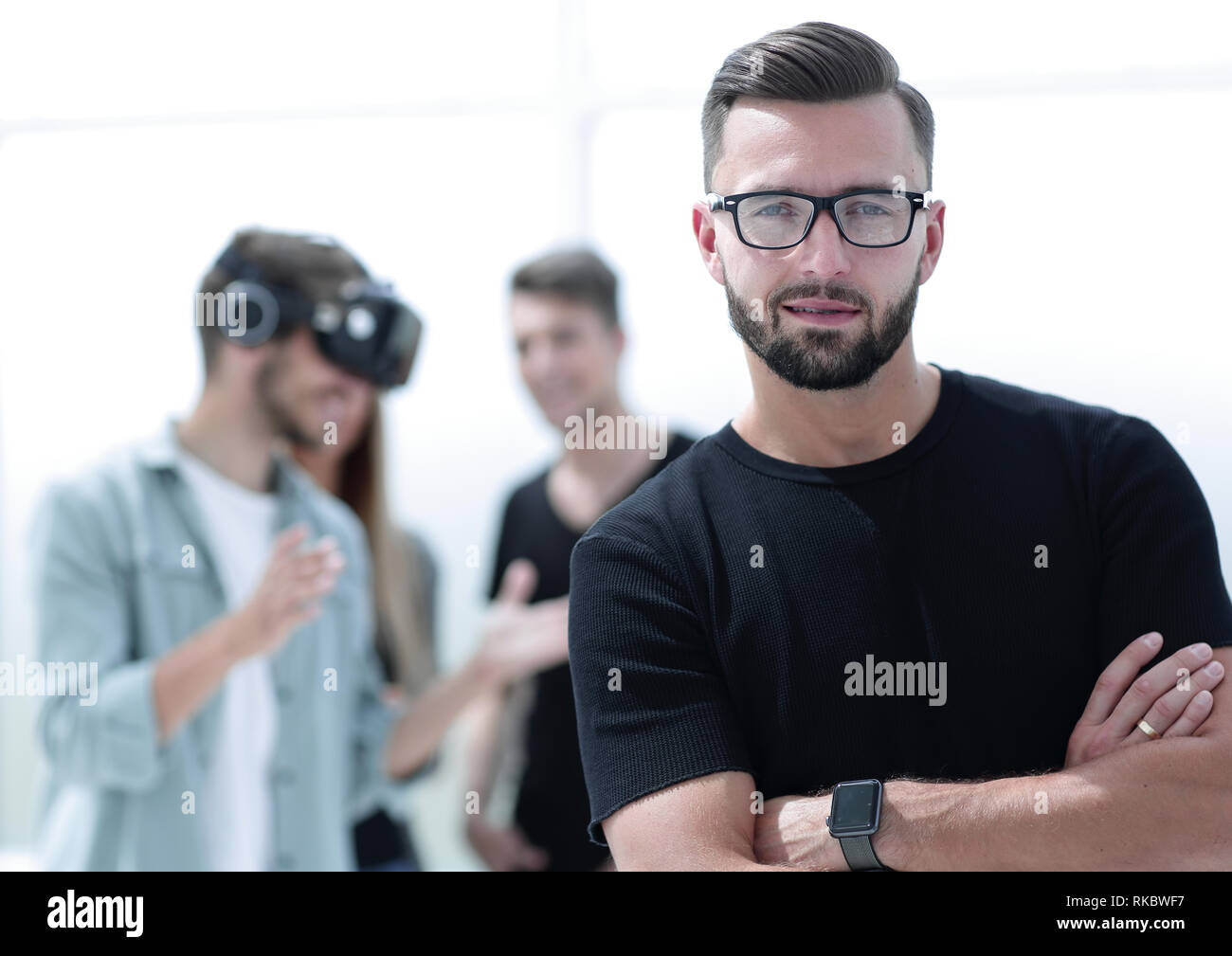 Team IT professionals testing new application for smartphones created ...