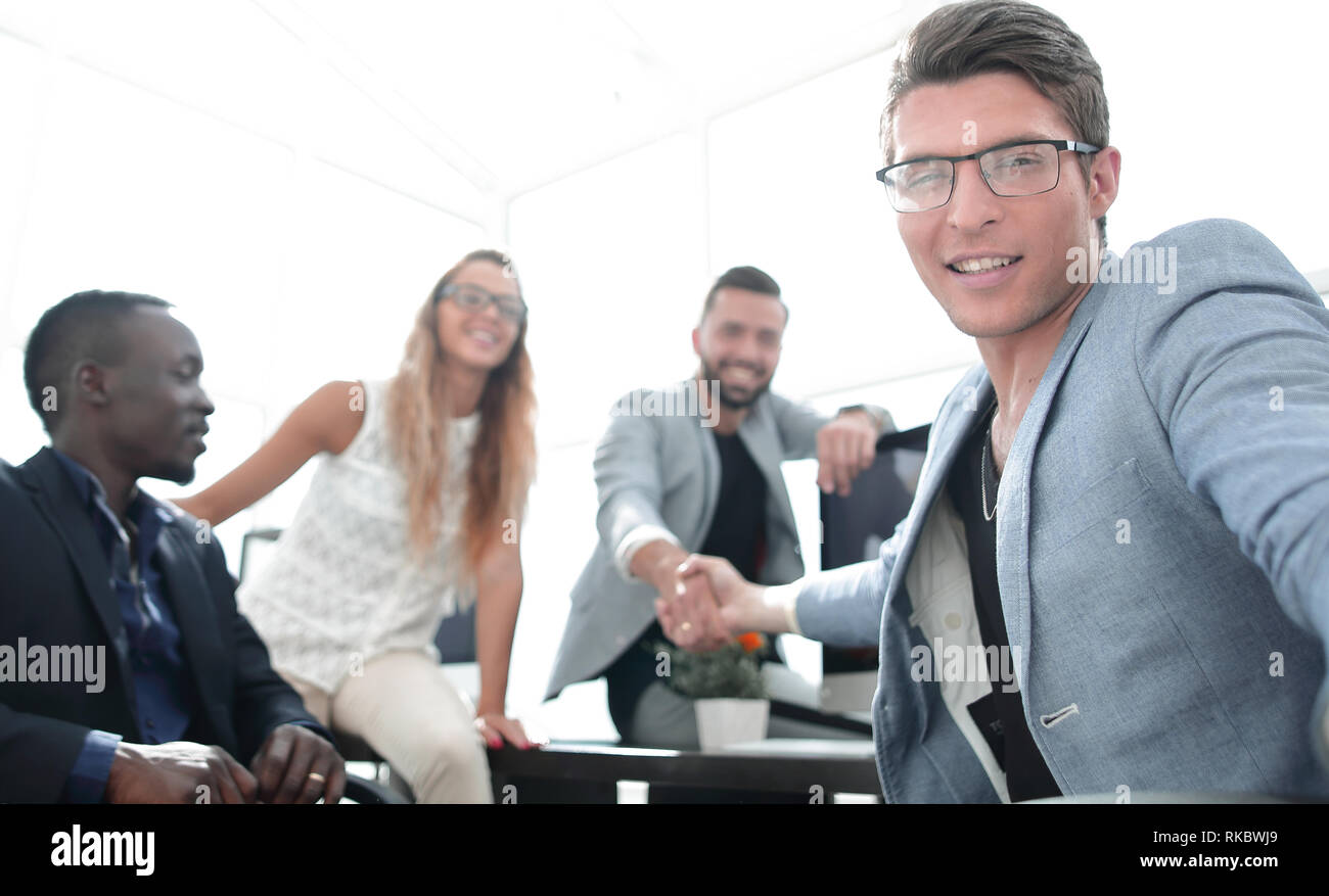 handshake Manager and client to the office.photo with copy space Stock ...