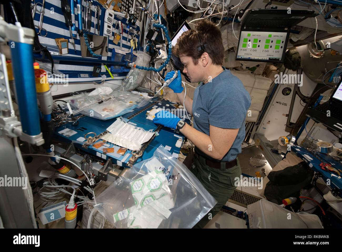 NASA astronaut Anne McClain works inside the Unity module conducting ...