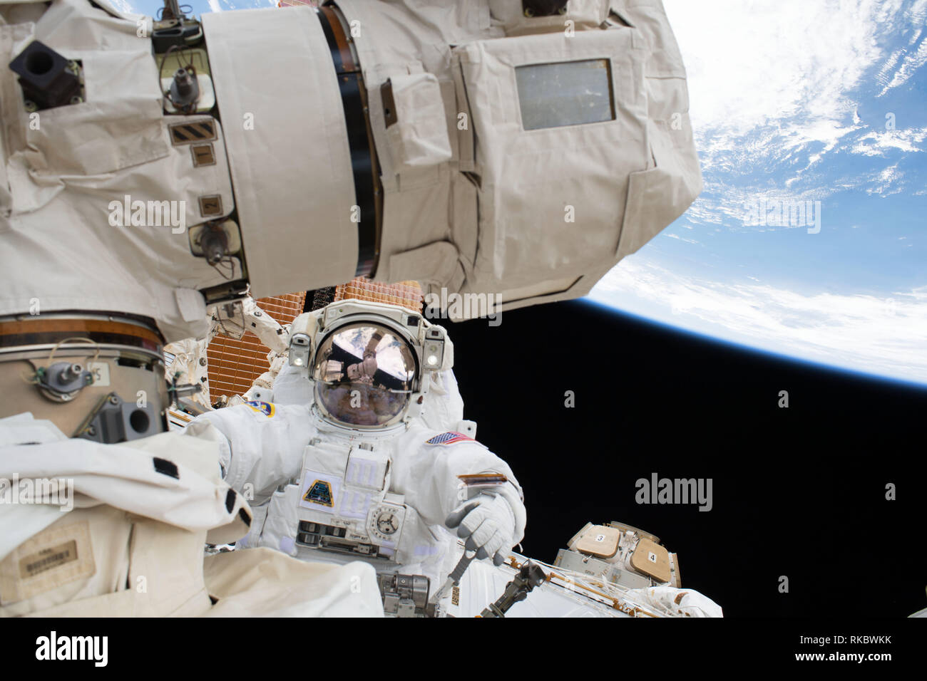 NASA astronaut Scott Tingle during a spacewalk to swap out a degraded ...