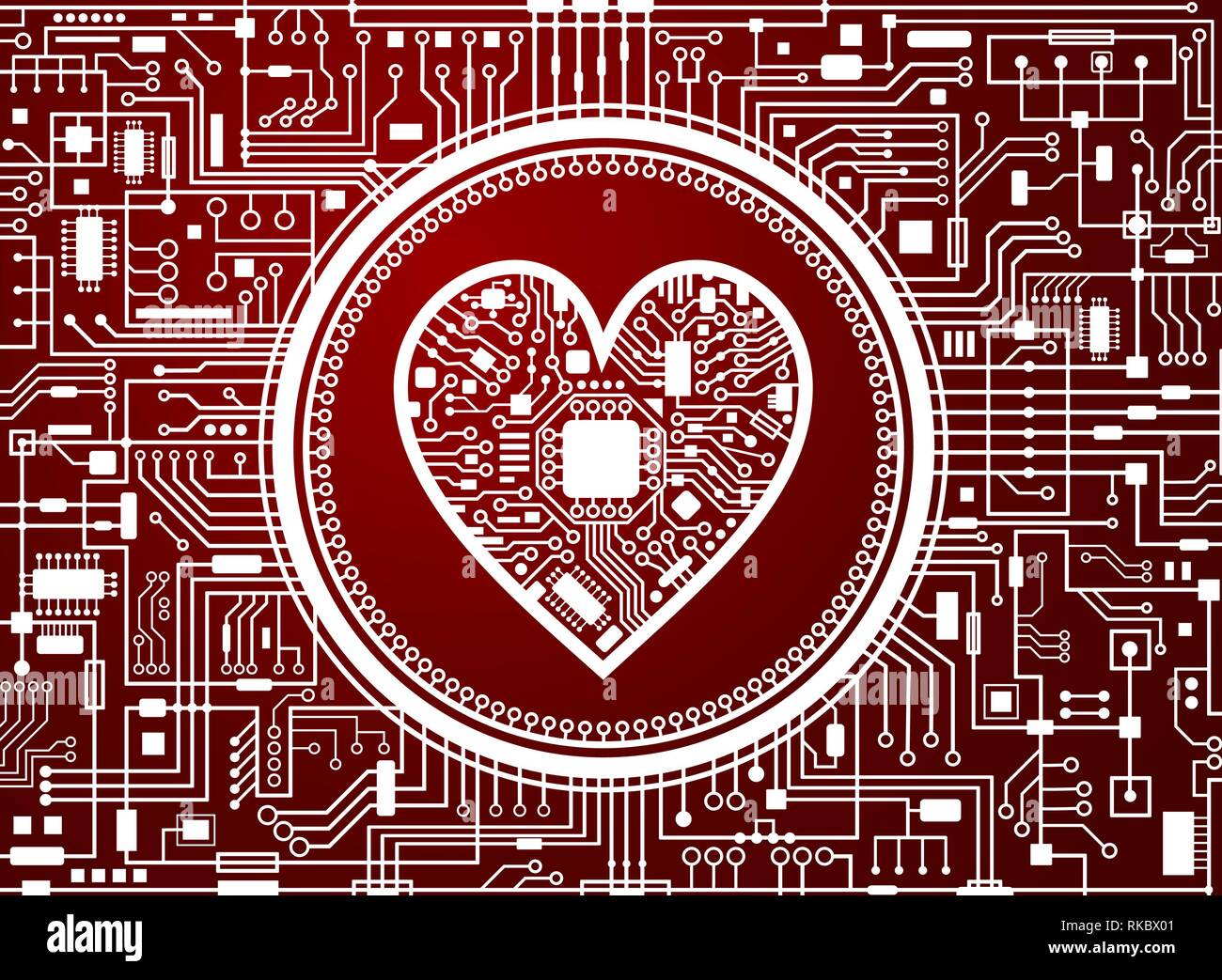 Valentines day red background with cyber heart Stock Vector Image & Art ...