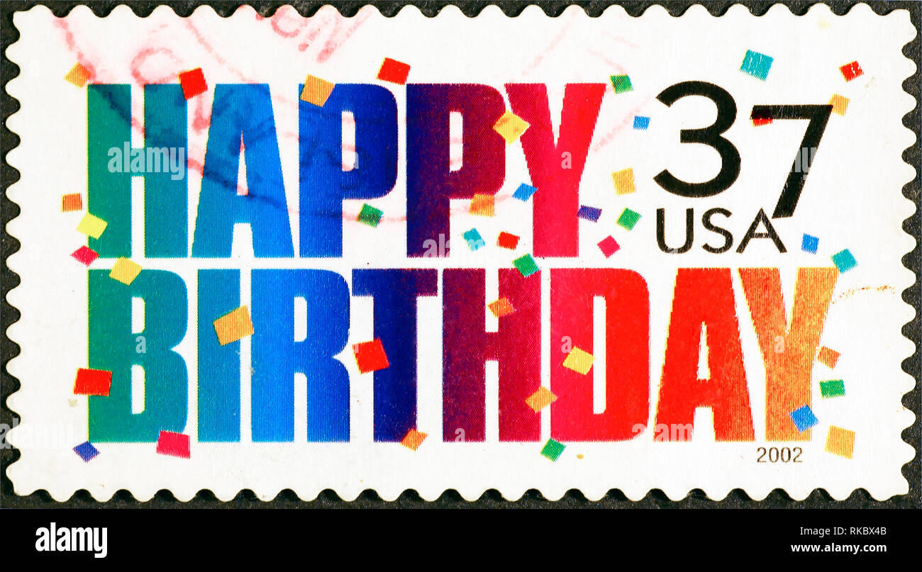 Sign Happy Birthday on american postage stamp - 1A5A4224 Stock Photo ...