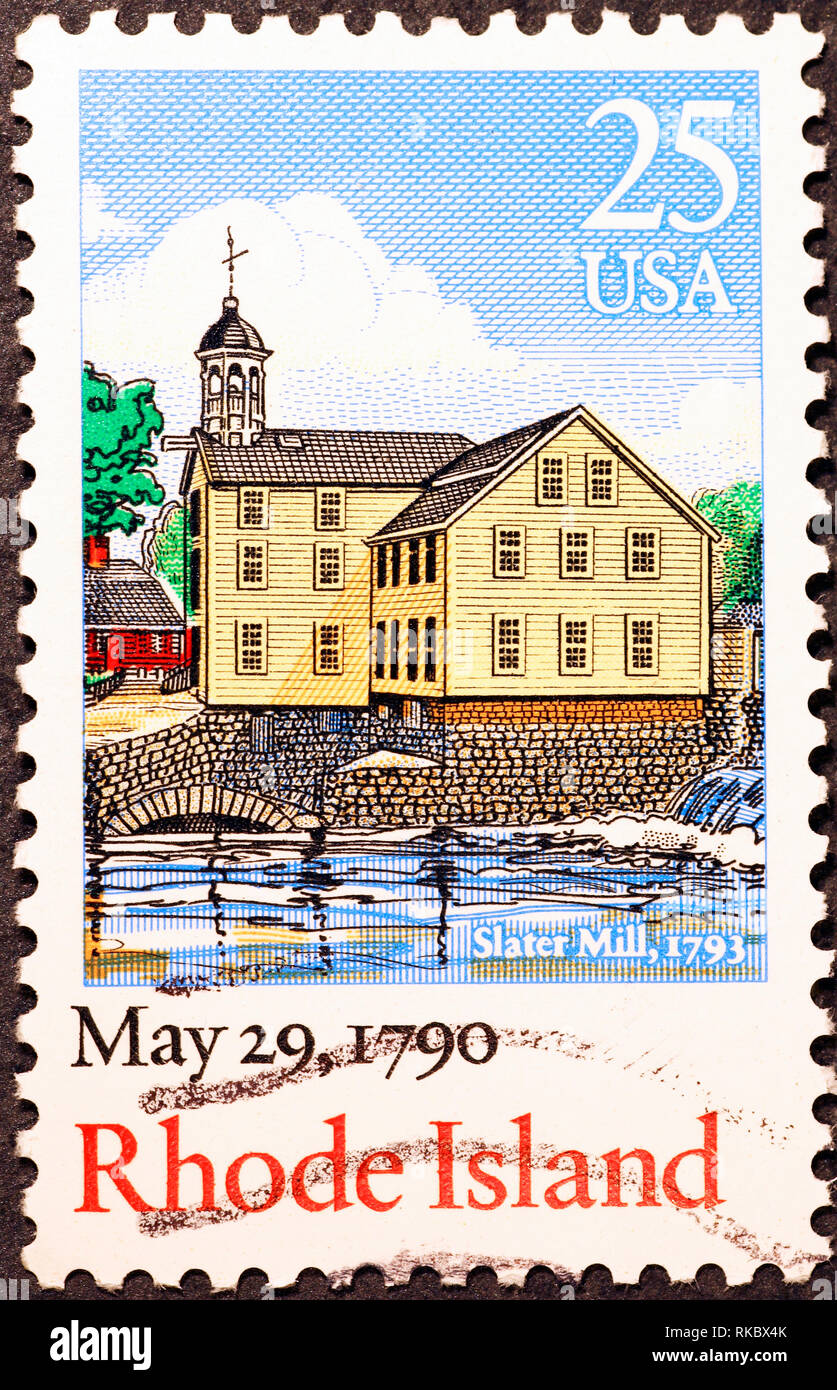 Slater Mill of Rhode Island on american postage stamp Stock Photo - Alamy