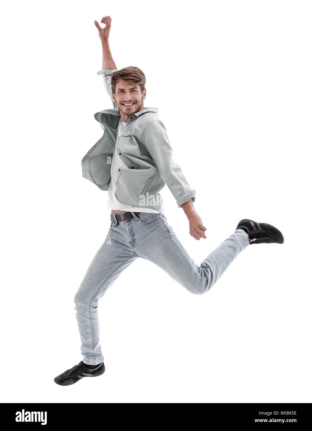 happiness, freedom, movement and people concept - smiling young man ...