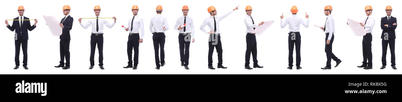 panoramic photo collage engineer architect isolated on white background ...