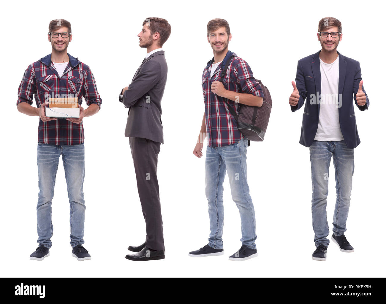 photo collage of a modern young man .isolated on white background Stock ...
