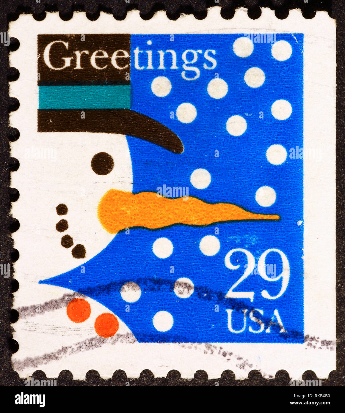Snowman head on american postage stamp Stock Photo - Alamy