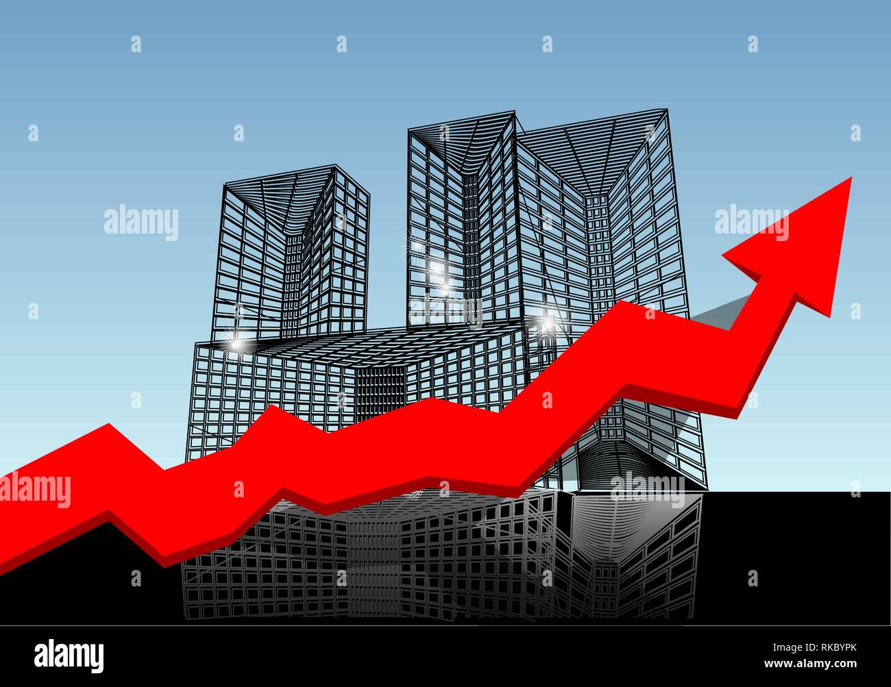 construction growth concept. arrow graphic before the houses Stock ...