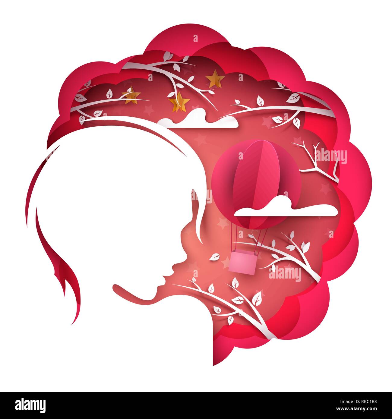 Beauty girl illustration. Cartoon paper landscape Stock Vector Image ...