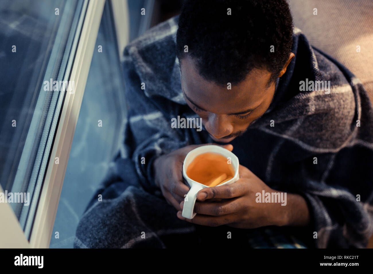 Sick man coughing drinking hot hi-res stock photography and images - Alamy