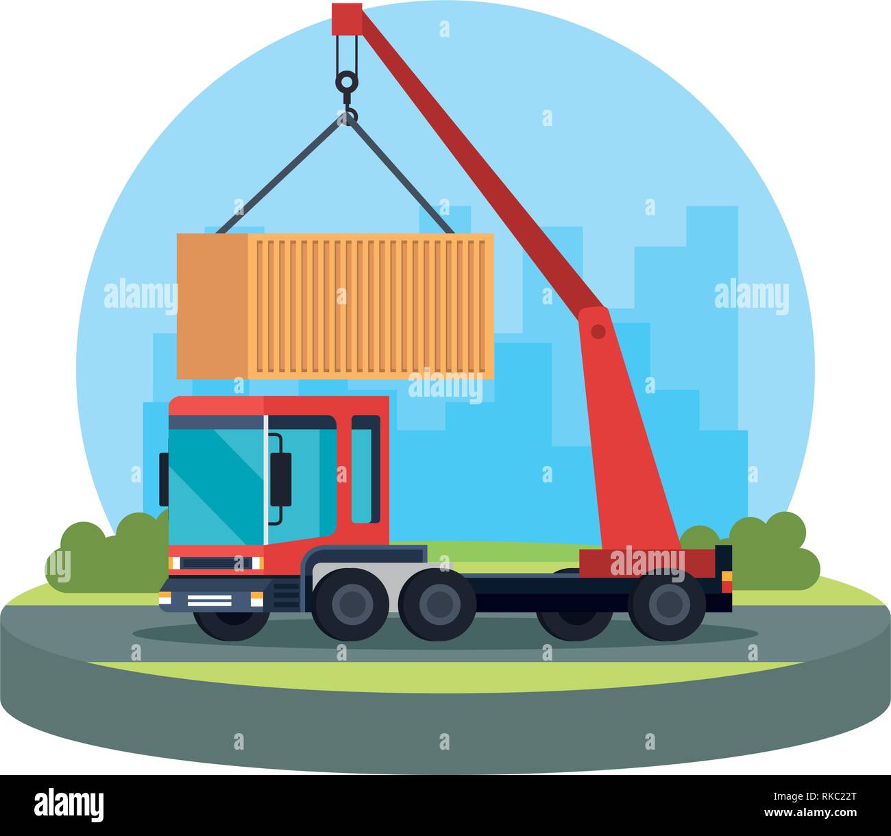 truck crane lifting container logistic service vector illustration ...