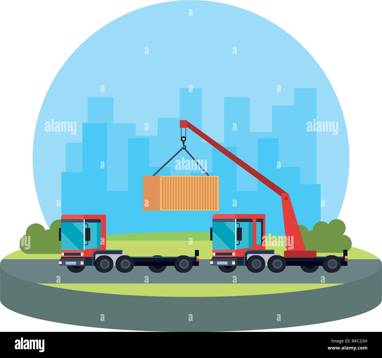 truck crane lifting container logistic service vector illustration ...