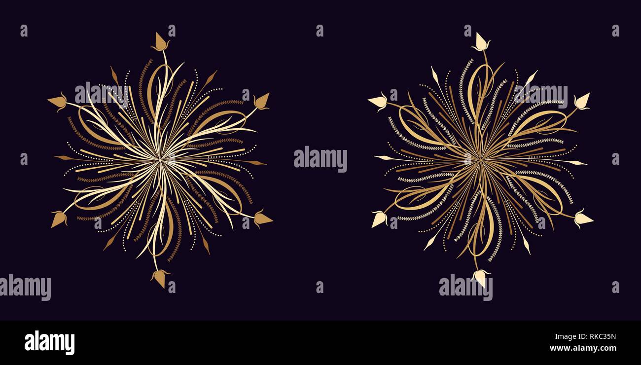 Floral flourish ornament in golden calligraphic style with 6 repeating ...