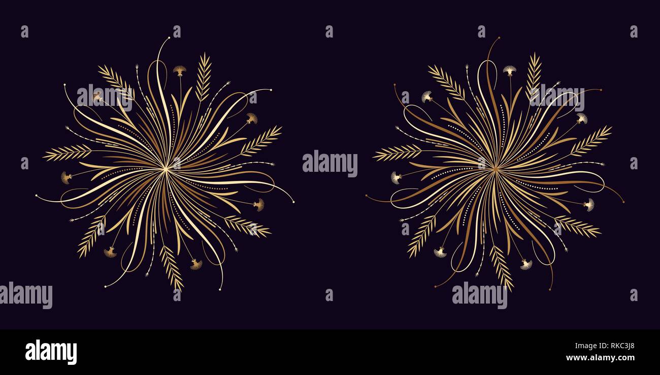 Floral flourish ornament in golden calligraphic style with 7 repeating ...