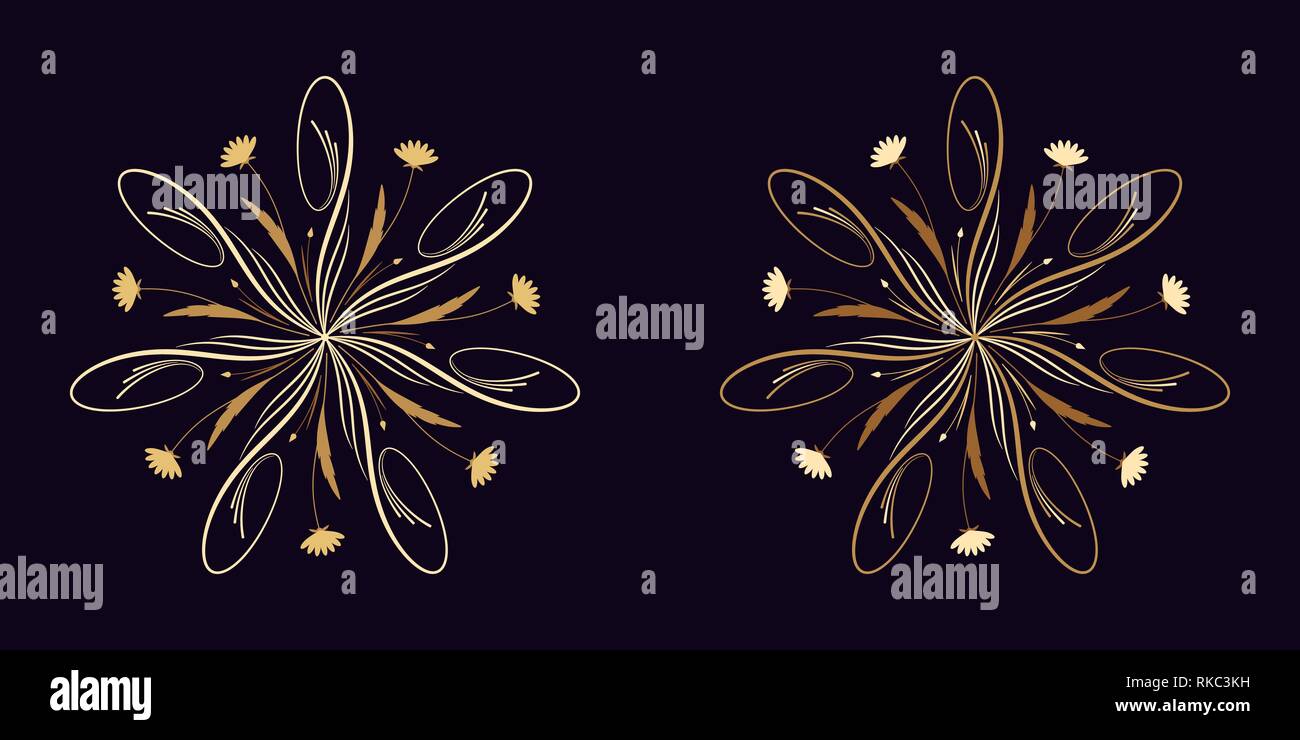 Floral flourish ornament in golden calligraphic style with 7 repeating ...