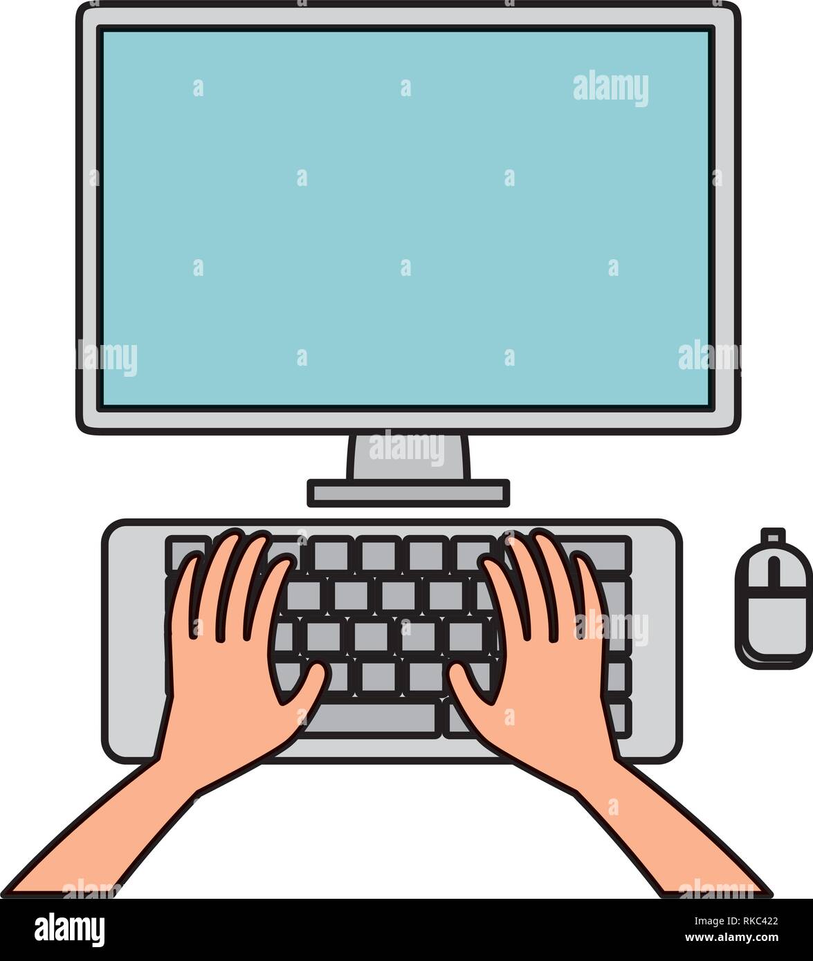 user hands with computer desktop vector illustration design Stock ...