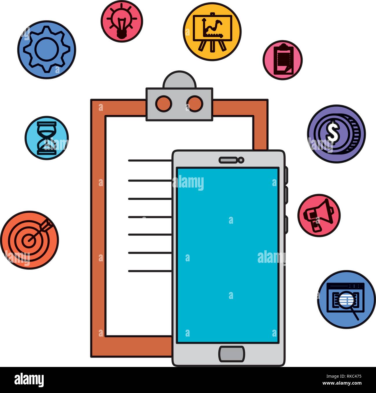 smartphone with checklist and business icons vector illustration design ...