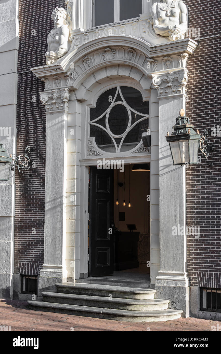 old Dutch Medieval building in Gothic style with the doors open Stock ...
