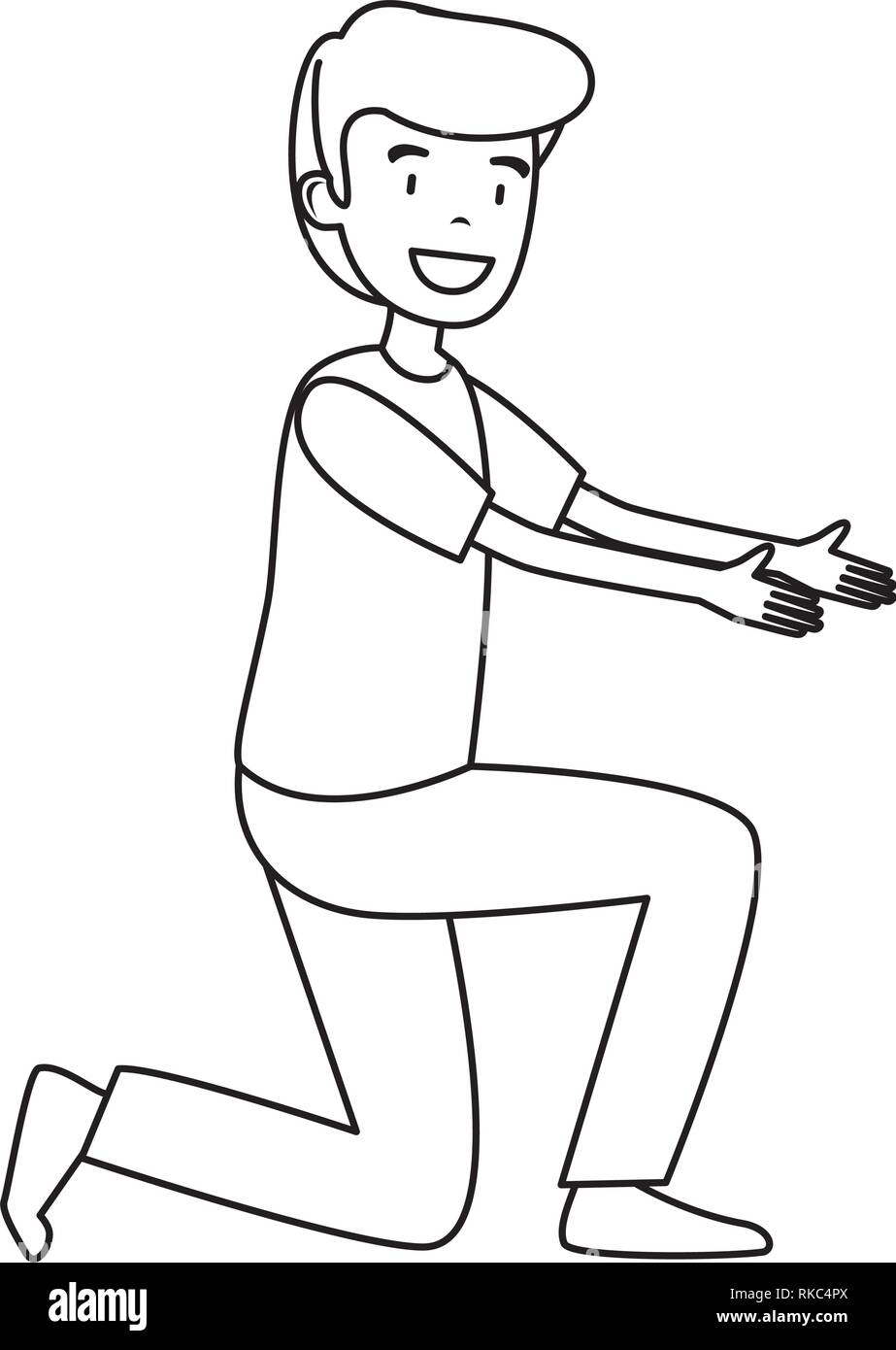 young and casual kneeling man character vector illustration design ...