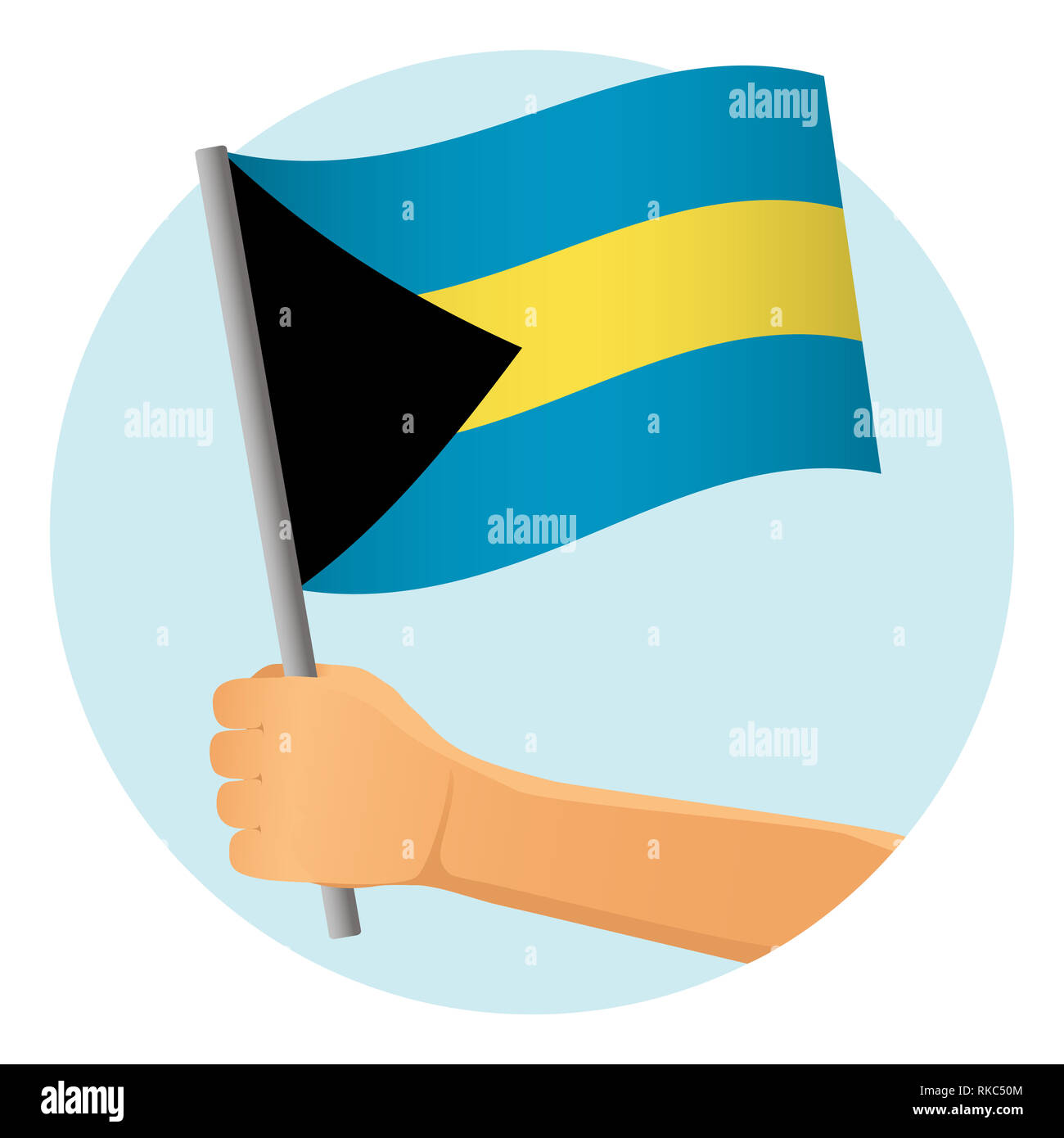 Bahamas flag in hand. Patriotic background. National flag of Bahamas ...