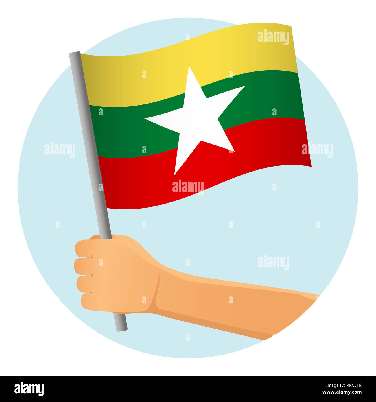 Burma flag in hand. Patriotic background. National flag of Burma ...