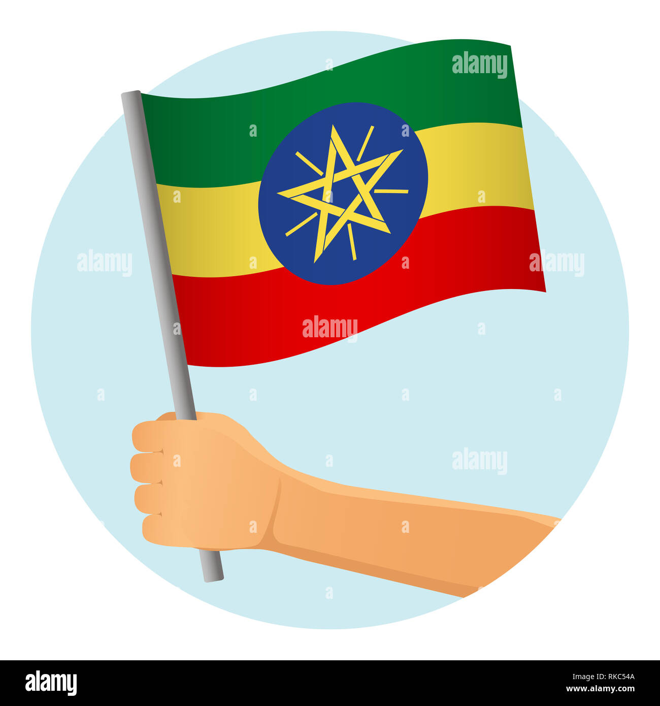 Ethiopia flag in hand. Patriotic background. National flag of Ethiopia ...