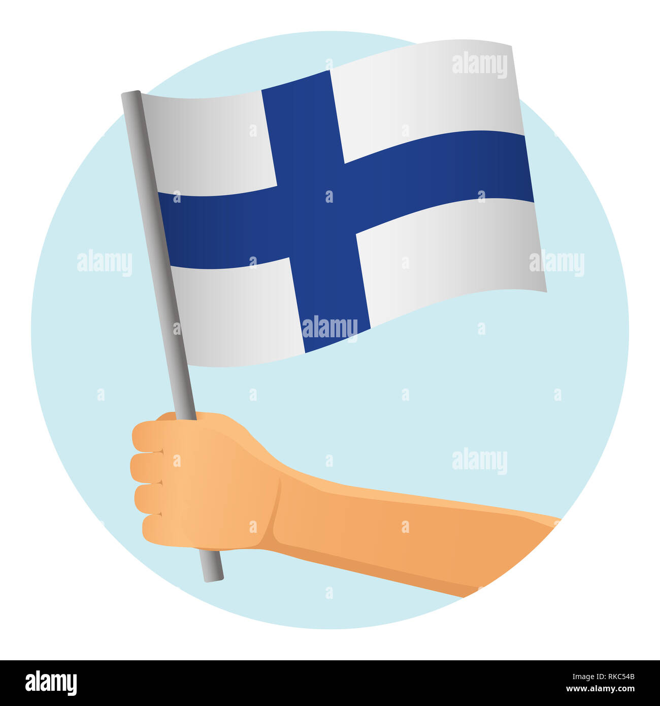 Finland flag in hand. Patriotic background. National flag of Finland ...
