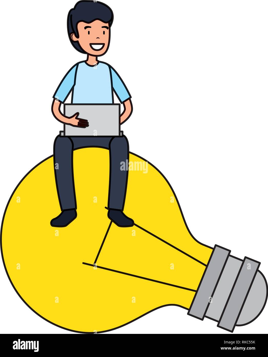 businessman sitting in bulb using laptop vector illustration design ...