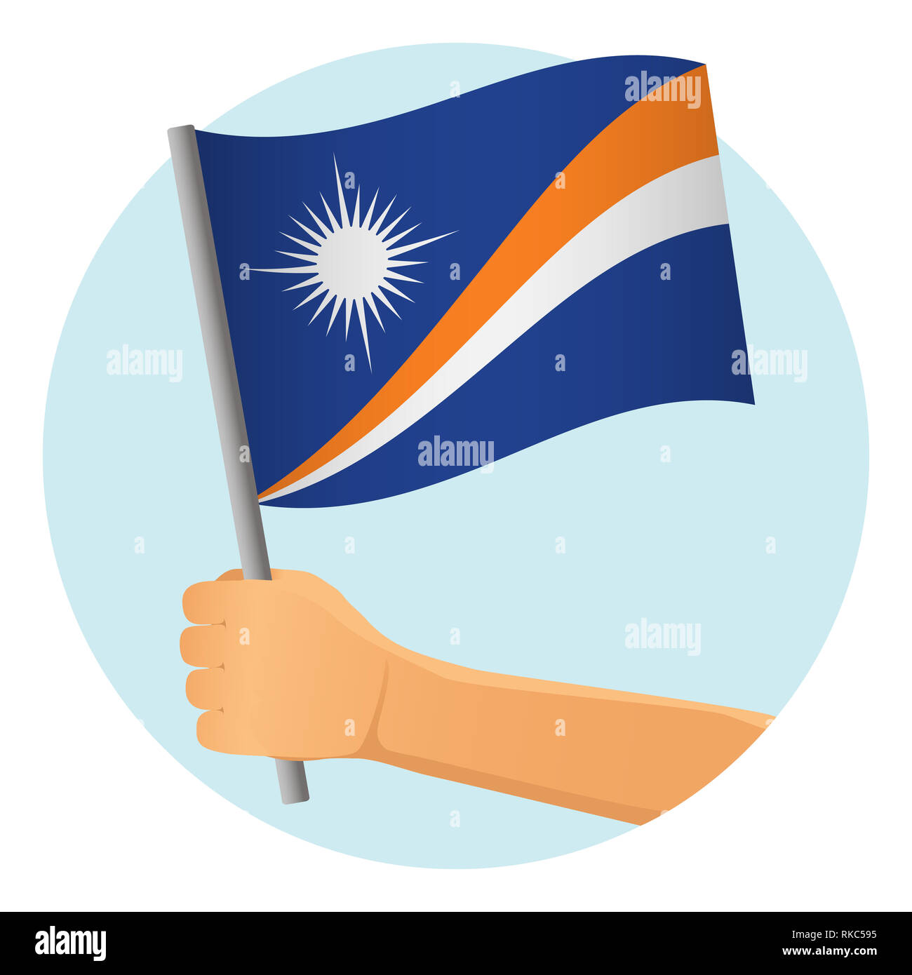Marshall Islands flag in hand. Patriotic background. National flag of ...