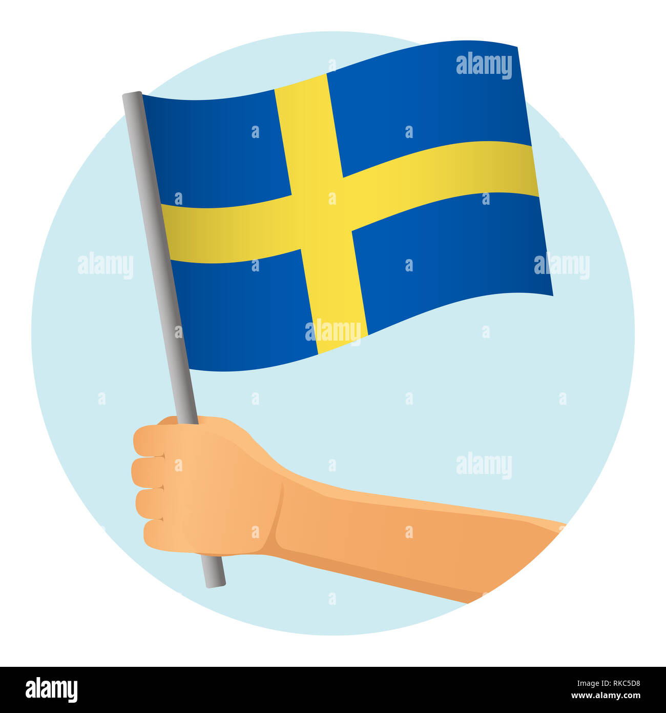 Sweden flag in hand. Patriotic background. National flag of Sweden ...