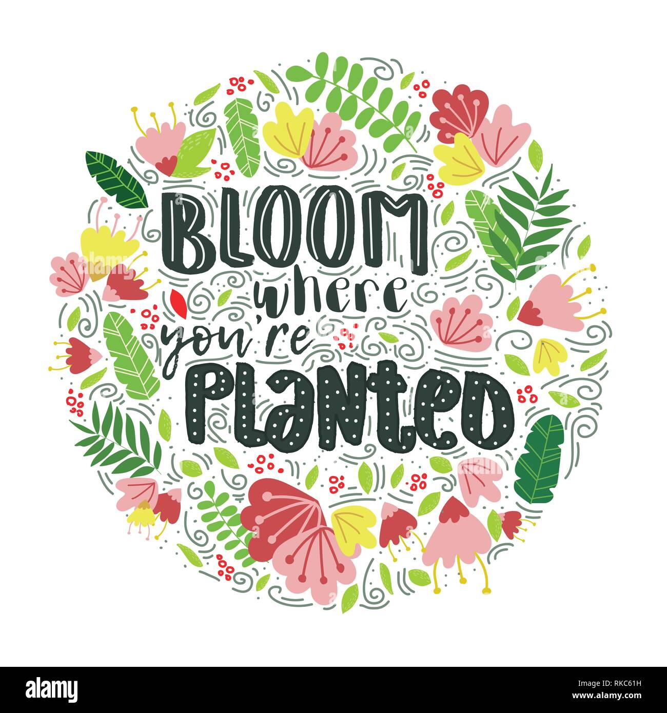 Vector lettering bloom where you are planted decor Stock Vector Image ...