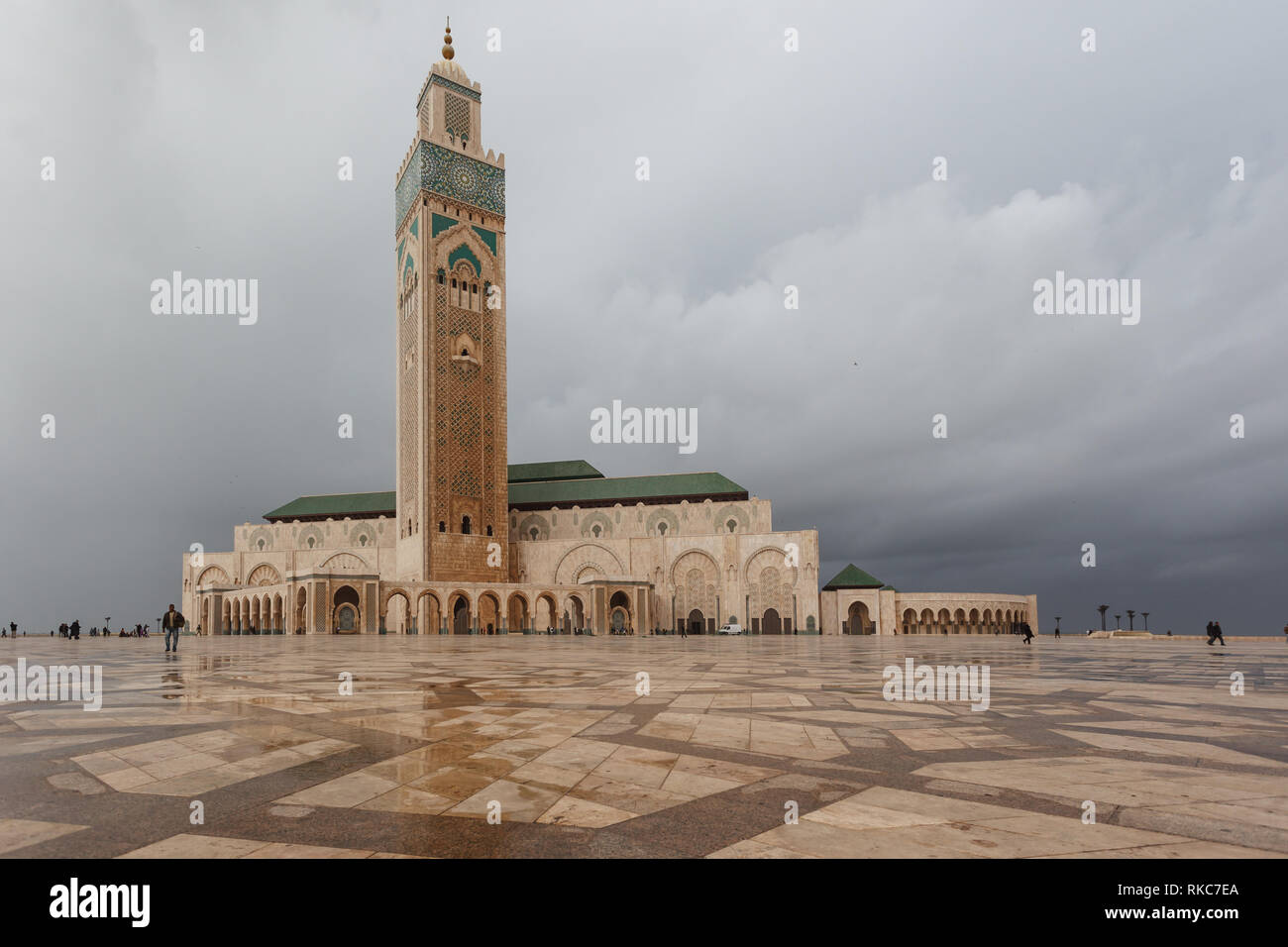 Historic Grand Mosque and marble courtyard in Casablanca, Morocco Stock ...