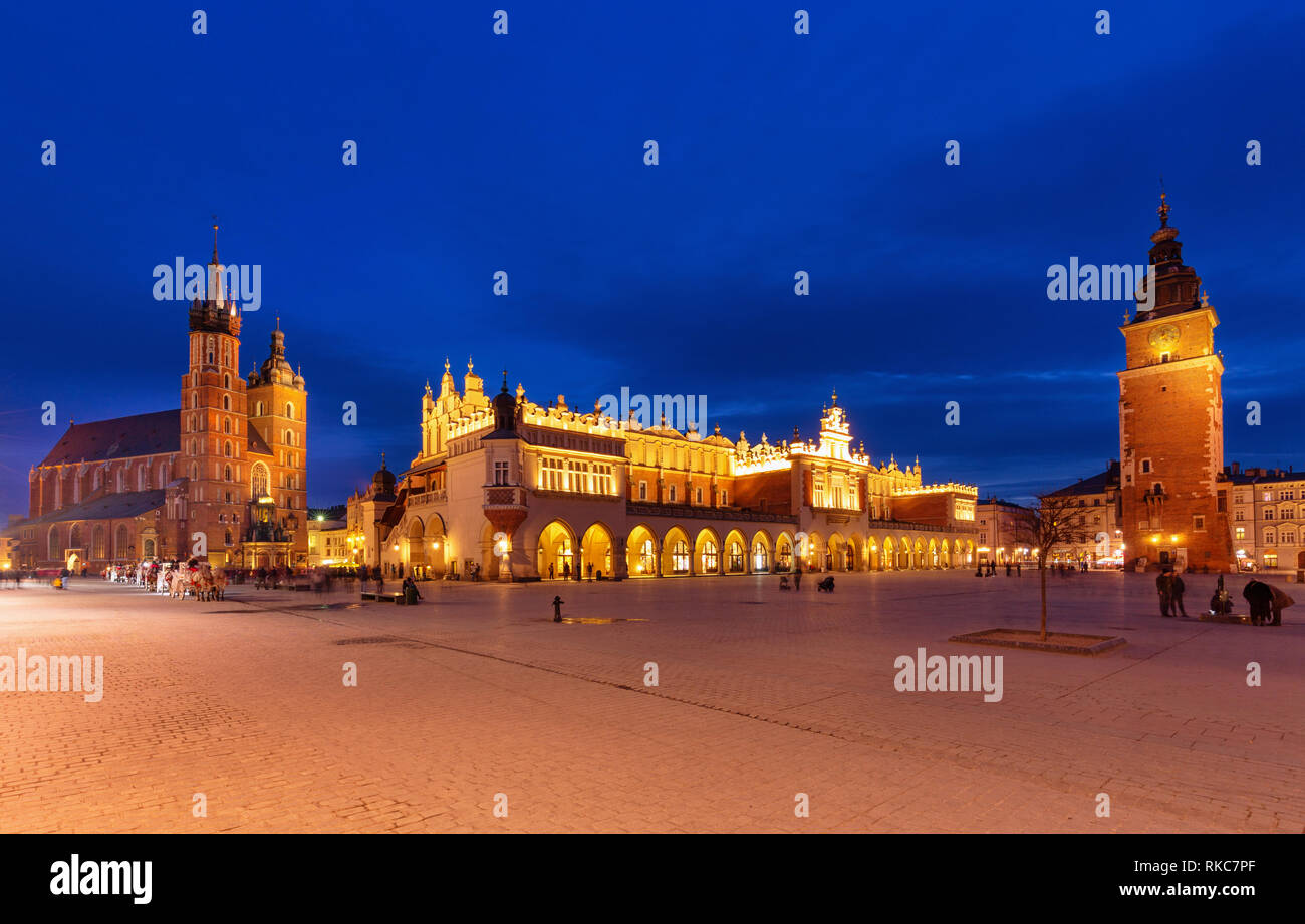 Krakow, View of the old town after sunset Stock Photo - Alamy
