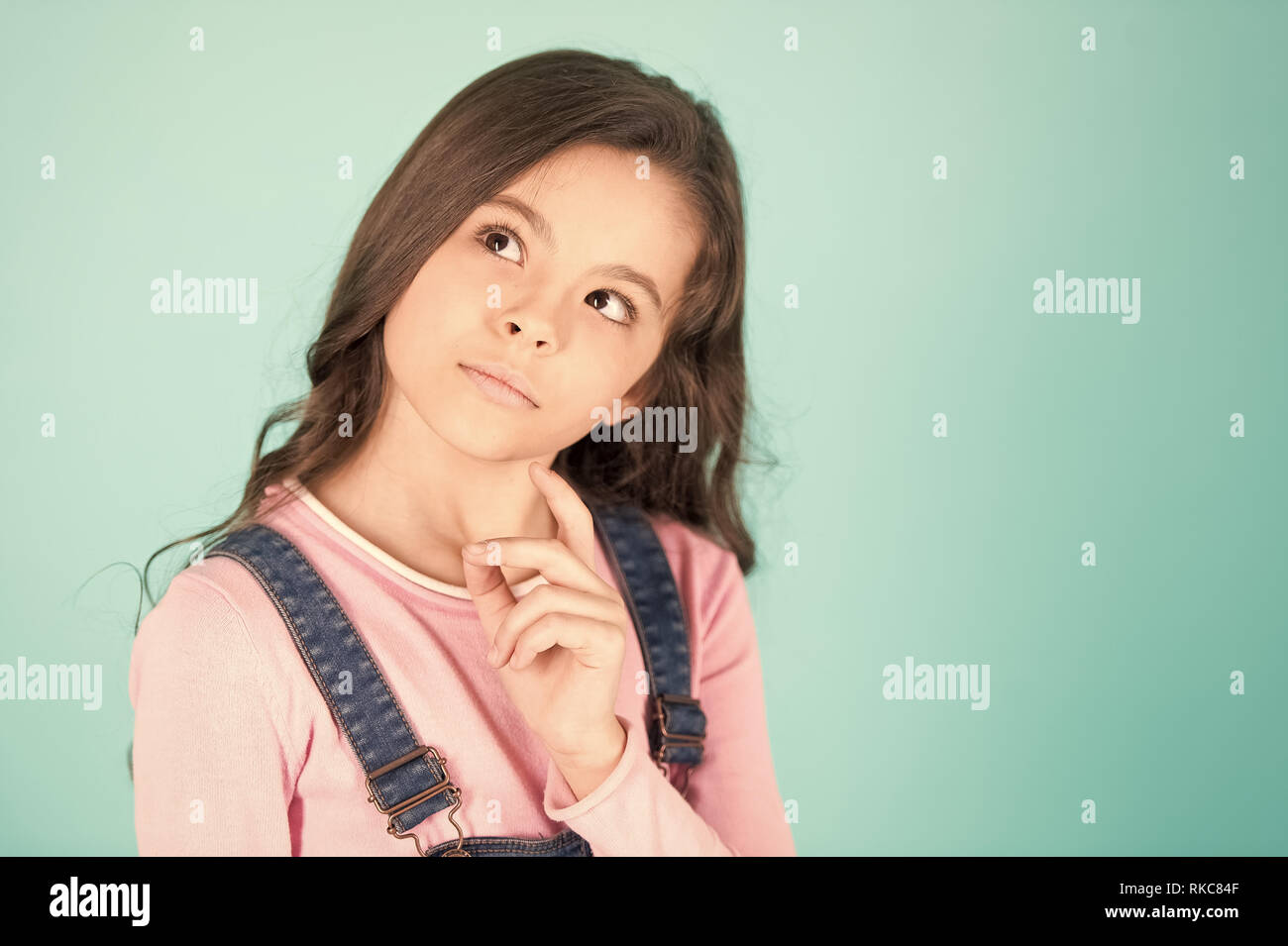 Little girl look up, dream eyes face, copyspace Stock Photo - Alamy