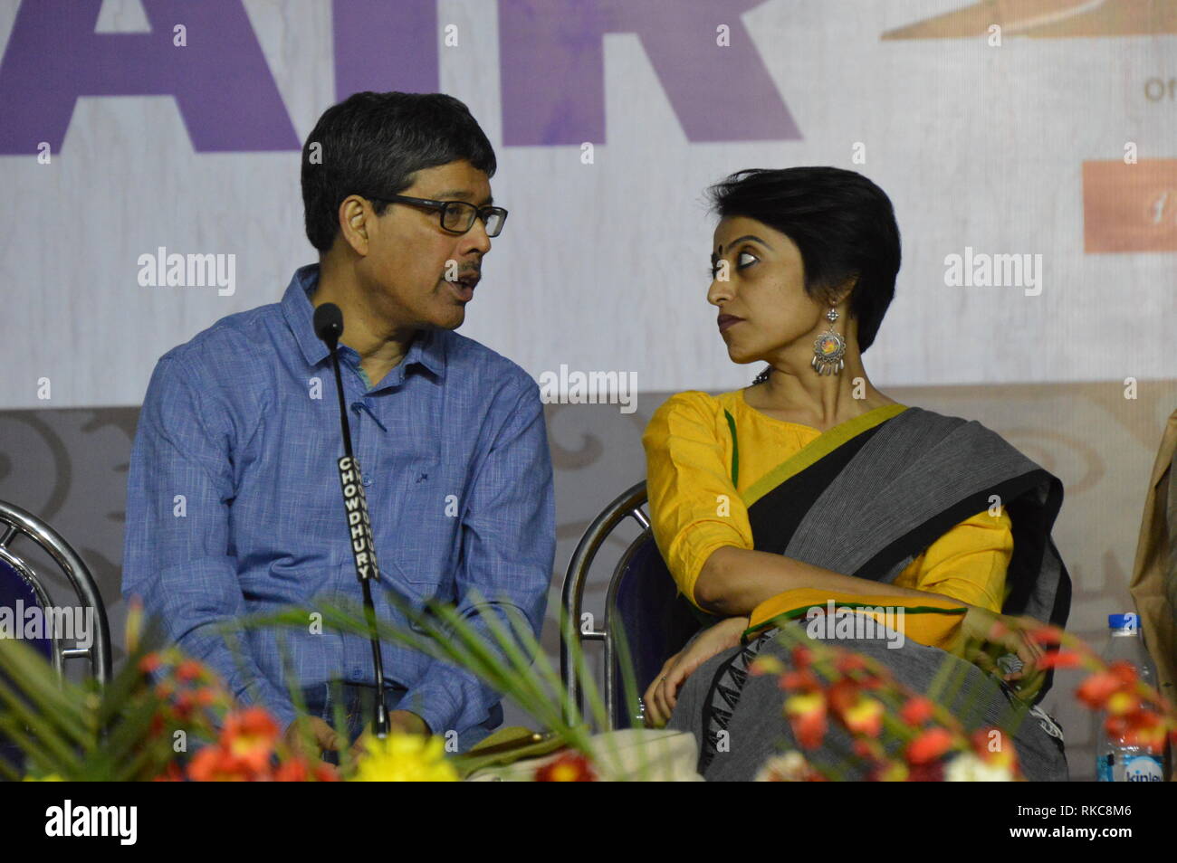 Kolkata, India. 10th February, 2019. Writer Pracheta Gupta (left) talks ...