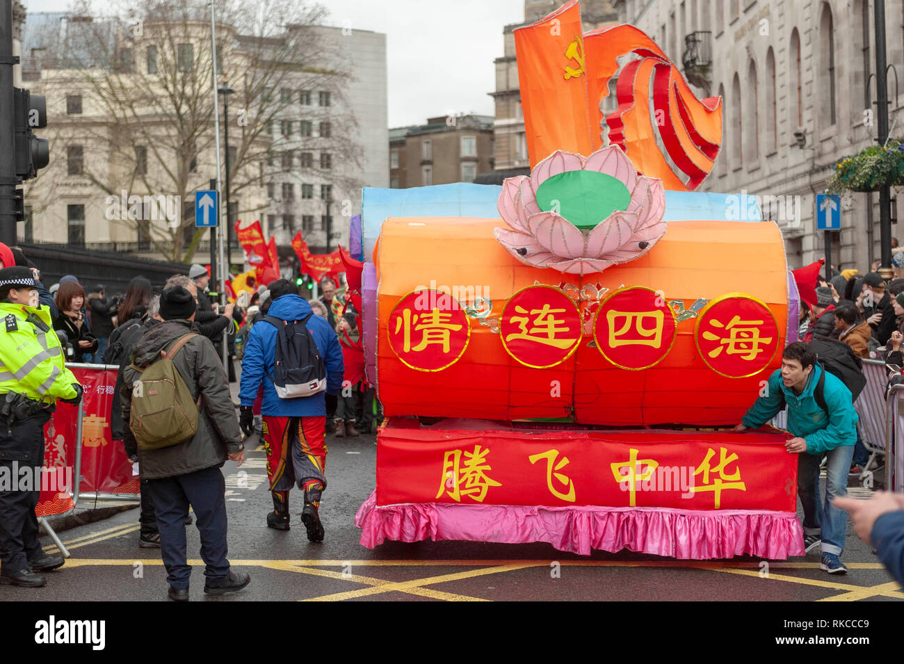 London, UK. 10th Feb, 2019. Floats approach Trafalgar Square in London ...