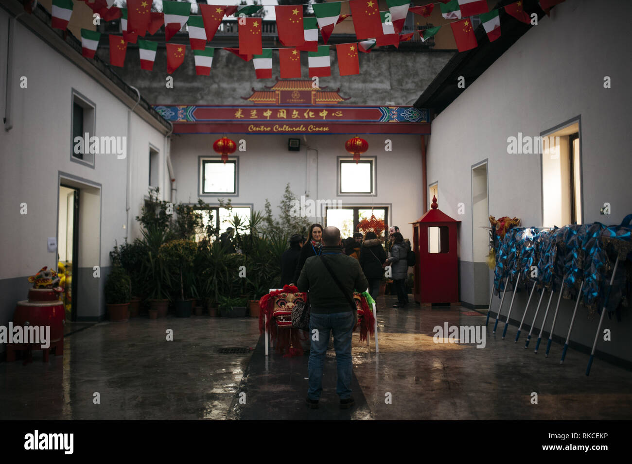 Milan, MI, Italy. 10th Feb, 2019. Visitors are seen at the courtyard of ...