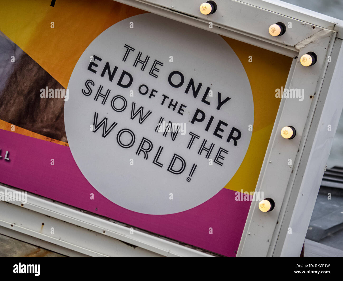 CROMER, NORFOLK: Sign for the end of the Pier Show on Cromer Pier Stock ...
