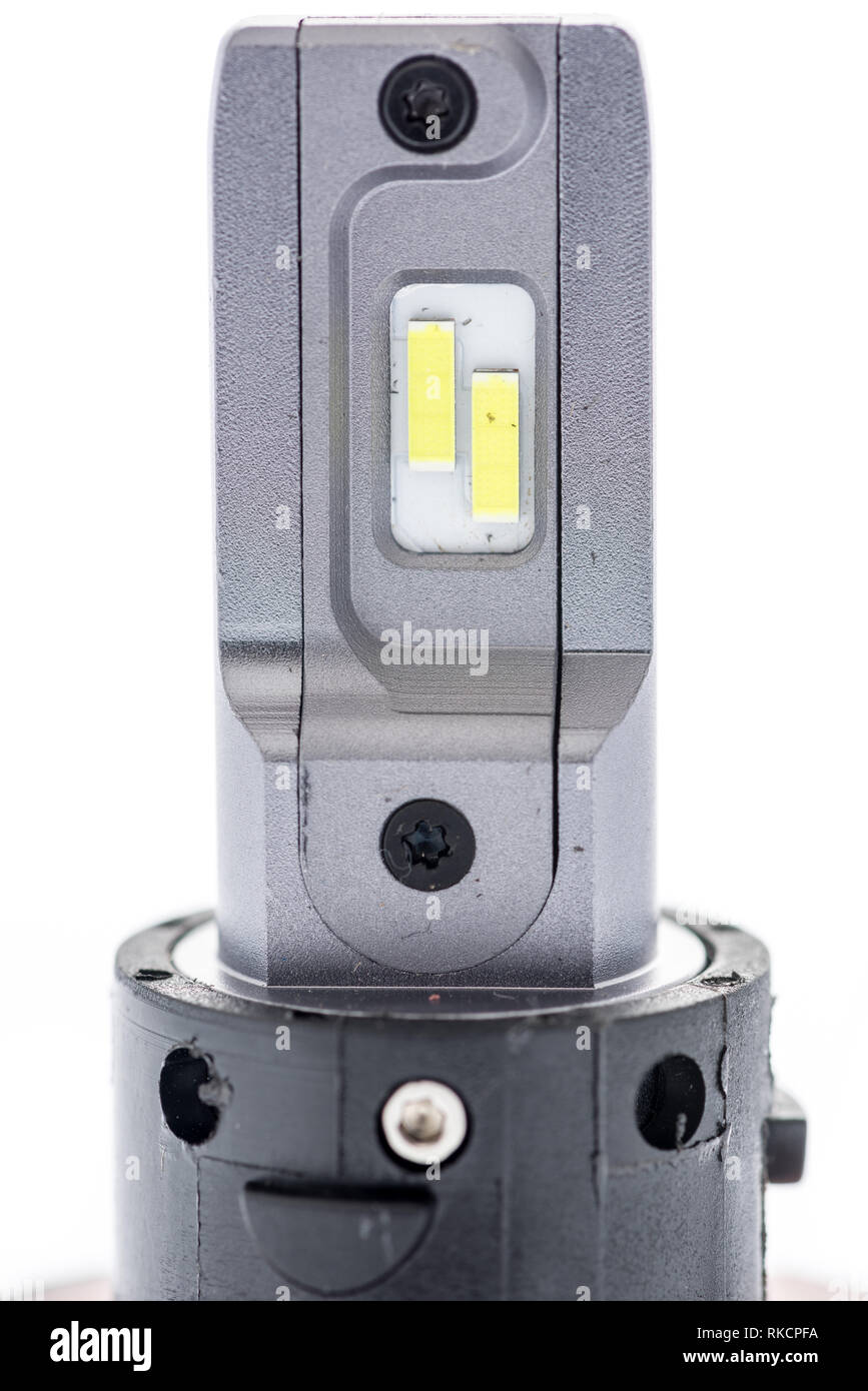 An automotive LED headlight close-up on an isolated background Stock ...