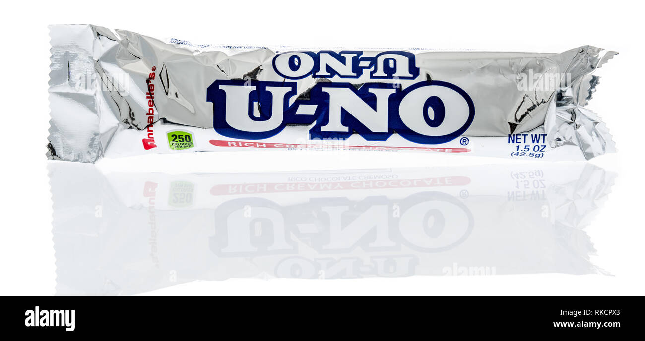 Winneconne, WI - 8 February 2019: A package of U-no chocolate candy bar ...