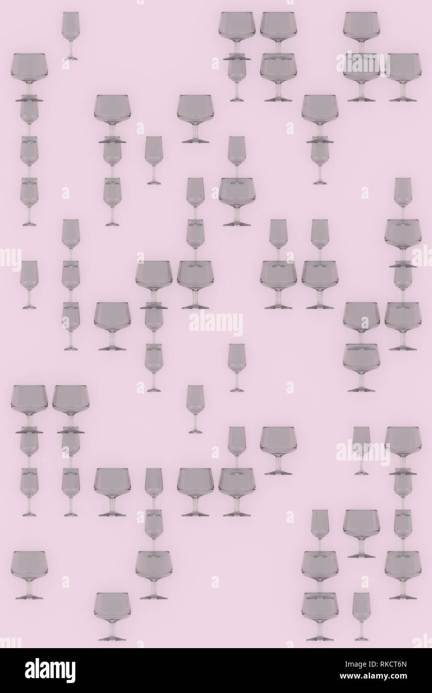 Bunch of transparent empty glasses on plain background. 3D rendering ...