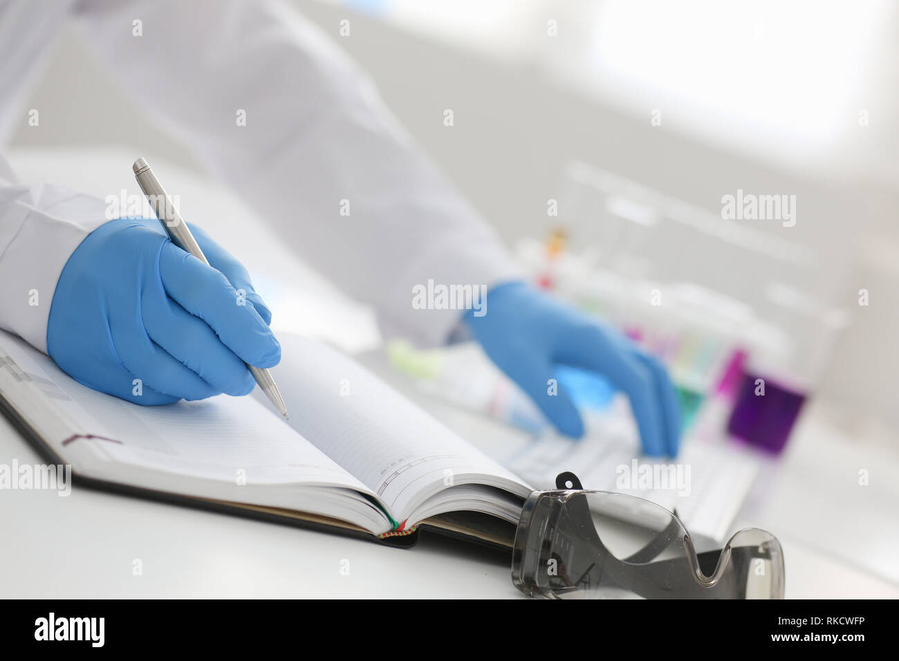 Employee of the chemical laboratory teacher Stock Photo - Alamy