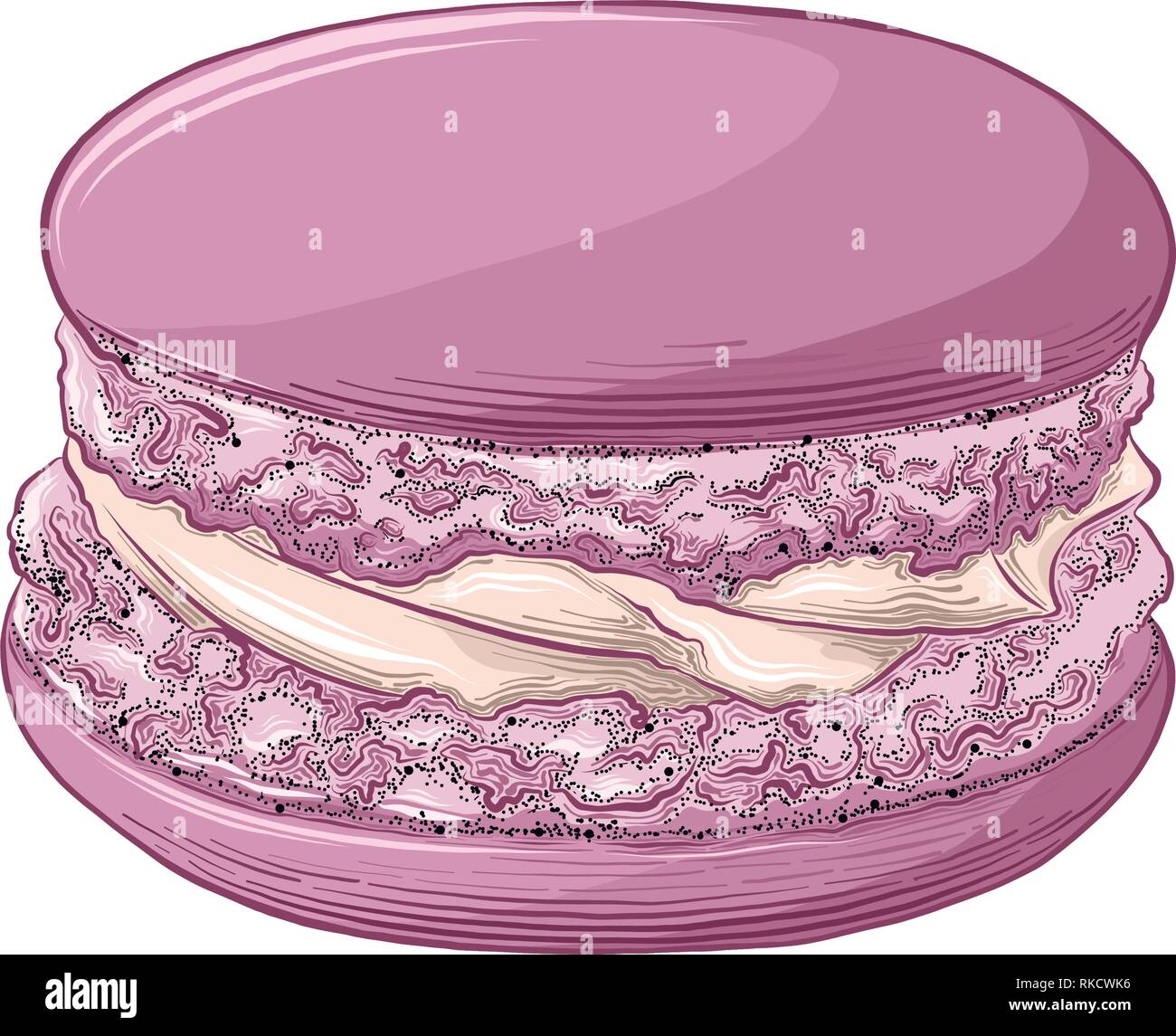 Hand drawn sketch of violet macaron in color isolated on white ...