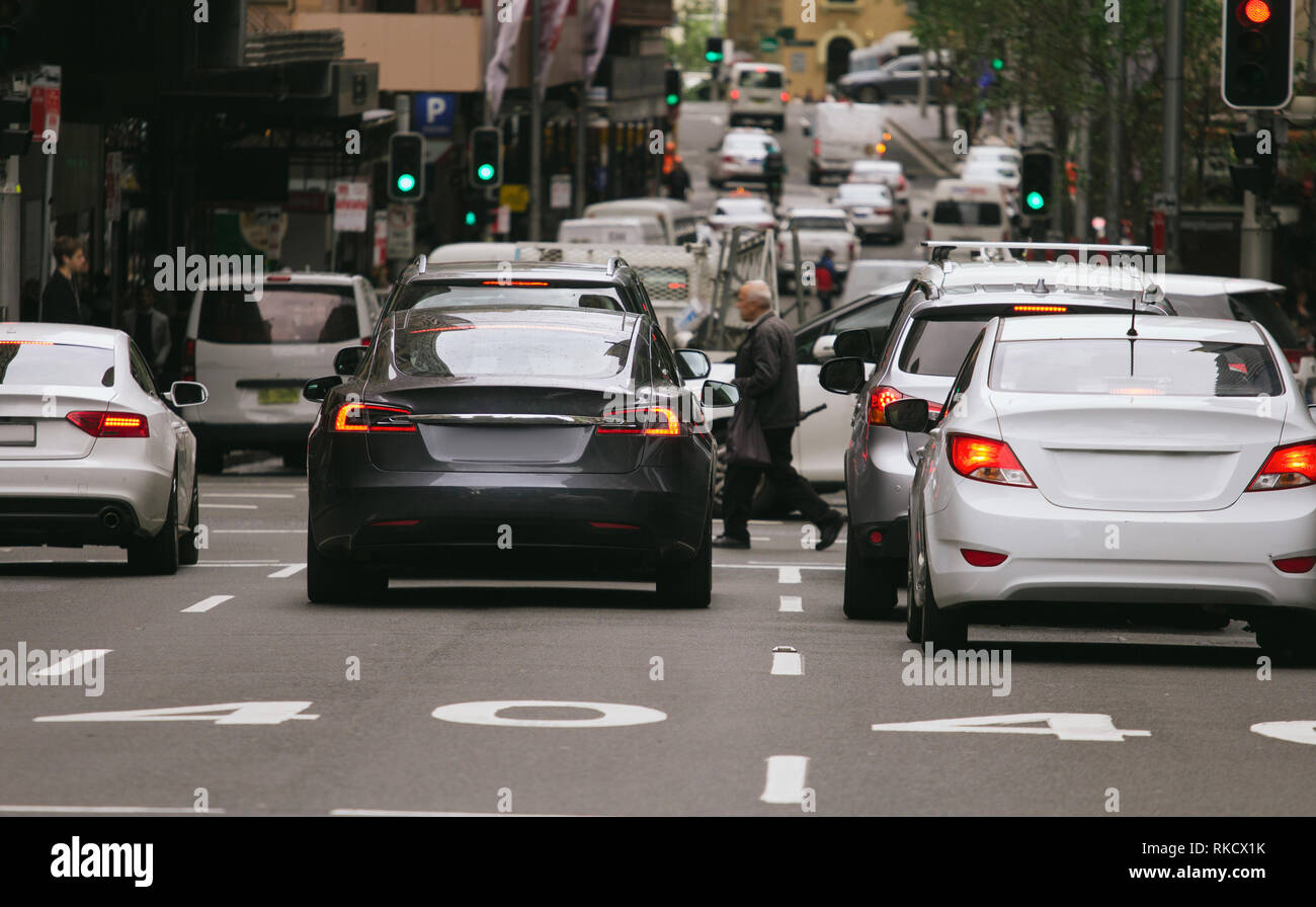 Traffic jam in the city cars at city street Stock Photo - Alamy